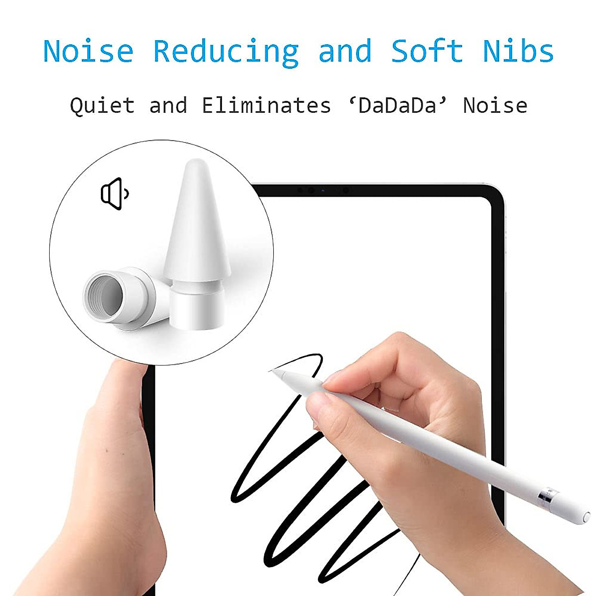 MJKOR Soft Paperfeel Damping Tips Replacement Compatible with Apple Pencil 1st Gen & 2nd Gen, Noise Reducing Pen Nibs for iPad Pro(2 PCS)