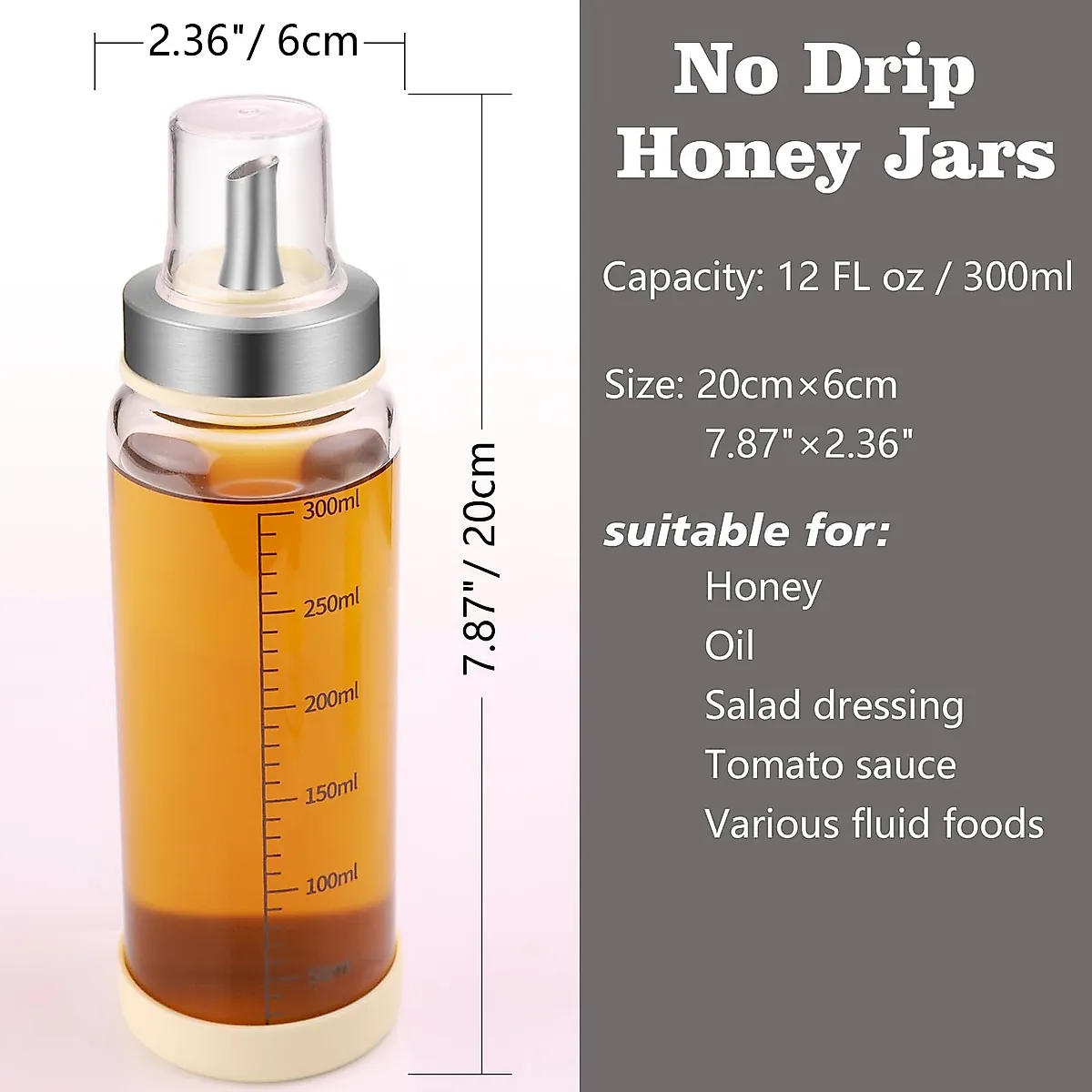 Matifaner Honey Dispenser No Drip, Maple Syrup Dispenser, Olecranon design, automatic reflux，Honey Jar with Stand, Beautiful Honey Pot, Perfect Honey Container(10 oz×pack 2)