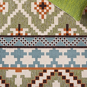 SAFAVIEH Veranda Collection Area Rug - 6'7" x 9'6", Green & Terracotta, Boho Design, Non-Shedding & Easy Care, Indoor/Outdoor & Washable-Ideal for Patio, Backyard, Mudroom (VER097-0745)