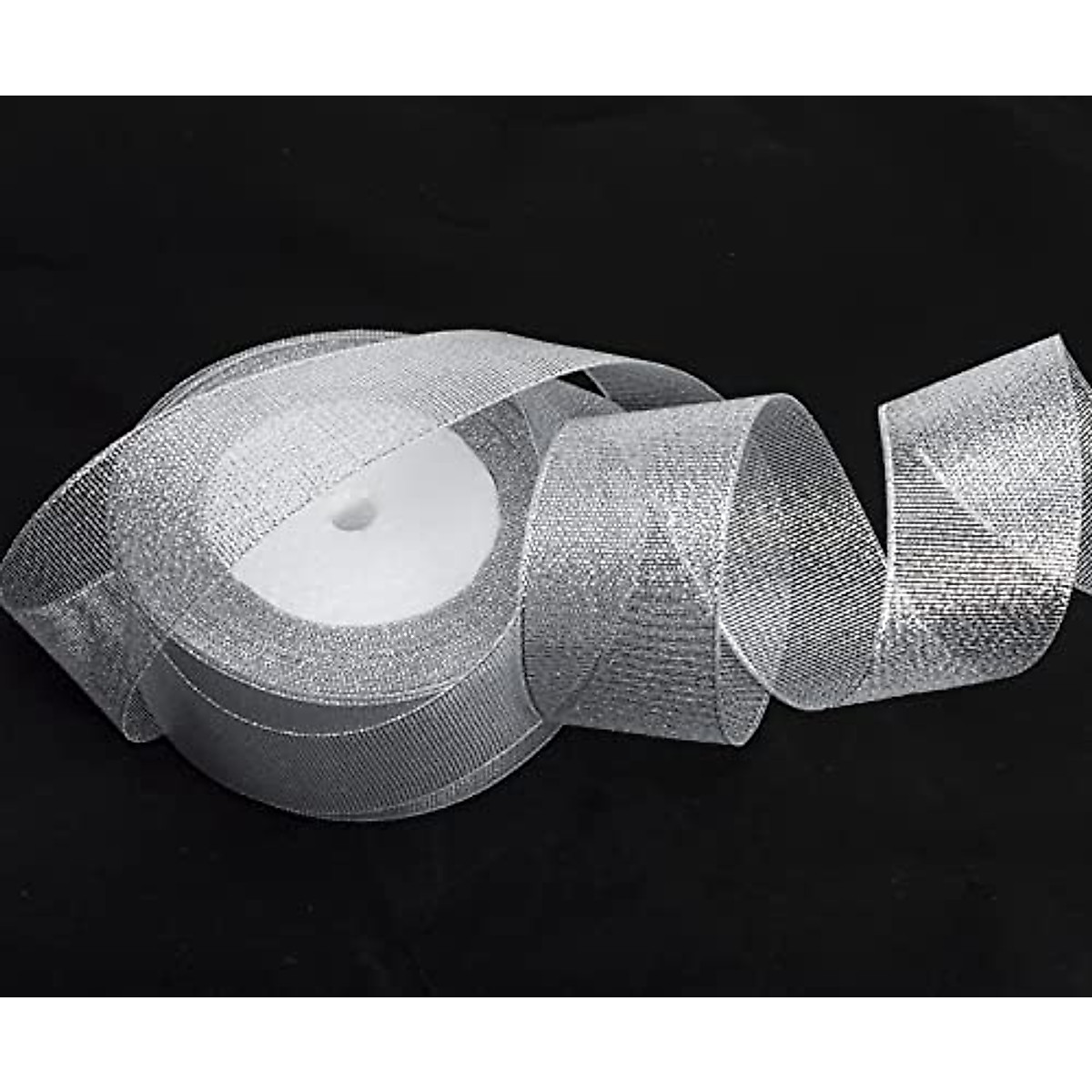 YASEO 1 1/2 Inch Silver Glitter Ribbon, 25 Yards Sparkly Metallic Fabric Ribbons for Gifts Wrapping Wedding Party Decoration and Crafts