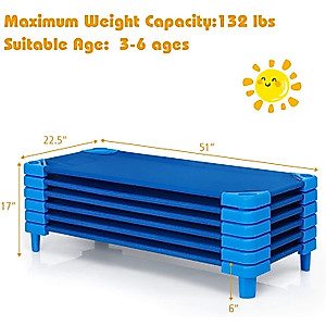 DORTALA Toddler Daycare Cots, Pack of 6, Stackable Sleeping Cots for Kids w/Easy Lift Corners, Children Nap Cots for Nursery, Preschool, Classroom, Naptime, Dark Blue