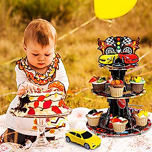3 Tier Race Car Party Decorations Cupcake Stand Truck Car Party Favors Cupcake Holder Car Theme Dessert Stand Racing Truck Party Dessert Tower for Boys Kids Birthday Race Car Party Supplies Decor