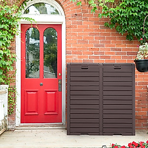 Homall 80 Gallon Outdoor Trash Can Resin Garbage Can Dual Waste Bins with Lid, Drip Tray, Side Grooves for Patio Backyard Deck Roadside