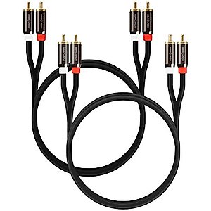 FosPower (2 Pack 2 RCA M/M Stereo Audio Cable [24K Gold Plated | Copper Core] 2RCA Male to 2RCA Male [Left/Right] Premium Sound Quality Plug - 6FT