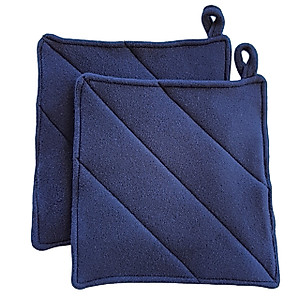 CUSHYSTORE Navy Blue Pot Holders Oven Pads Soft Fabric for Cooking Kitchen 7.75", 2 Pack