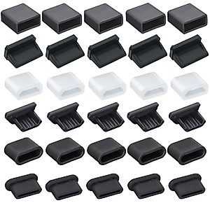30 PCS 6 Types USB Anti Dust Cover Plugs, USB Type-C Dust Stopper, Silicone Soft Micro USB Cap Port Protector, Anti Dust Cover Protector Plugs Cap for USB A, Micro USB, Type C Ports (30PCS)