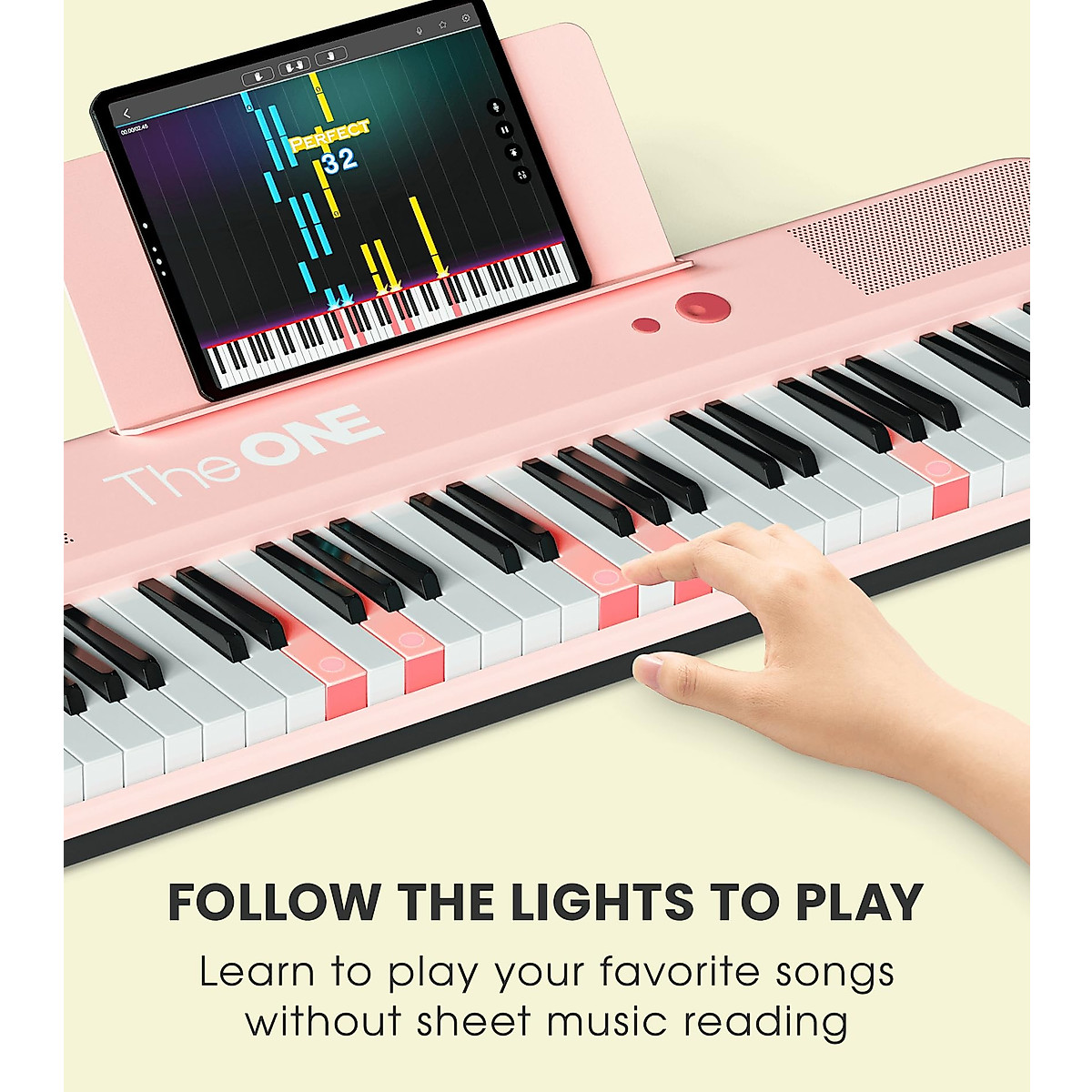 The ONE Smart Keyboard COLOR 61 Lighted Keys Piano Keyboard, Digital Piano for Beginners with 256 Tones, 64 Polyphony, Built-in LED Lights and Free Apps (Pink)