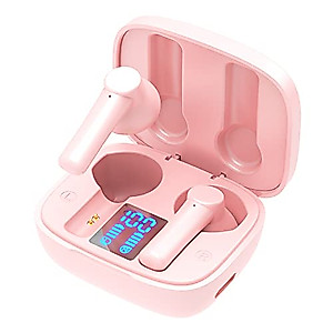 BANAAO Bluetooth 5.0 Wireless Digital Display Earbuds - IPX5 Waterproof Touch-Control Wireless Mini Stereo Noise Cancellation Earphones with Charging Case for Office Outdoor Sport Working