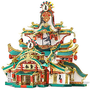 Piececool 3D Puzzles for Adults,Chinese Traditional Building Model Kits to Build for Teenagers Difficult 3D Metal Puzzle Educational Toys Gift Home Decor (White&Green)