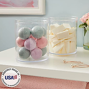 STORi Bella 2-piece Stackable Clear Tall Plastic Container Set | Round Vanity Storage Organizers with Lids for Hair Accessories & Beauty Supplies | Made in USA