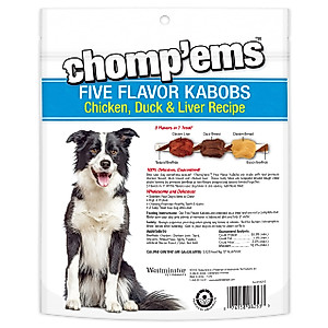 CHOMP 'EMS Five Flavor Kabobs Dog Treats - Beefhide Chewstick - High Protein Dog Chews, 15 Count