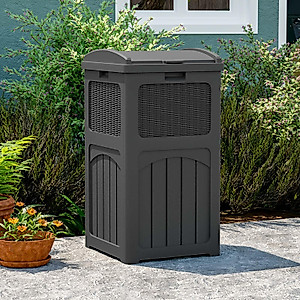 Patiowell 36 Gallon Outdoor Trash Can, Resin Outdoor Garbage Can with Lid for Patio, Backyard, Deck, Black