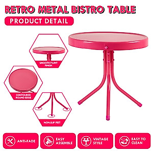 Marcytop Outdoor Bistro Set, 3 Pieces Retro Metal Porch Furniture Set, All-Weather Patio Bistro Set, 2 C-Spring Metal Chairs and Round Side Table for Porch, Garden, Lawn and Balcony, Rose
