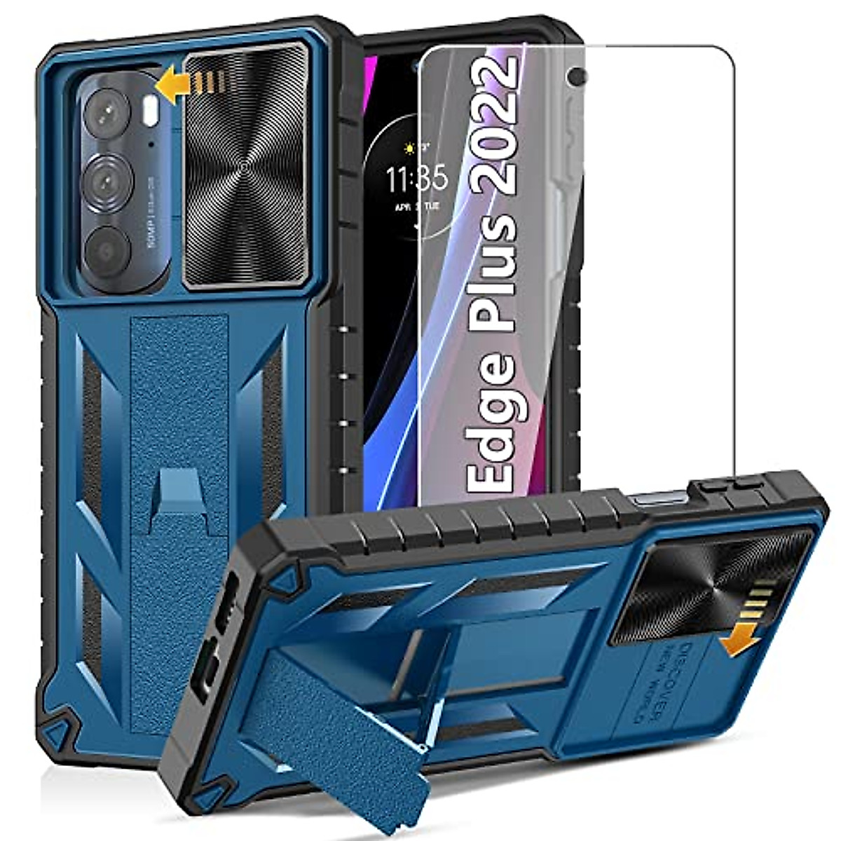 WTYOO Case for Motorola Edge-Plus 2022: Motorola Edge Plus 5G UW 2022 Case - Military Grade Drop Proof Phone Protective Cover with Kickstand and Slide Cover Protection - Durable Shockproof Textured