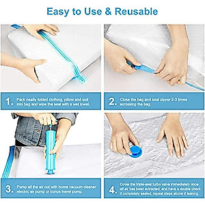 15 Packs Vacuum Storage Bags (5 Jumbo/5 Large/5 Small) - EWEIMA Space Saver Vacuum Storage Bags with Free Hand Pump, Compression Storage Bags for Clothes Comforters Blankets Beddings