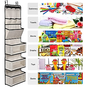 VICTORICH Super Convenient Sturdy Door Over Hanging Organizer, Behind The Door Storage Organizer with Hook and Large Clear Windows, Hanging Wall File Organizer (1 Pack A-Silk-Beige)