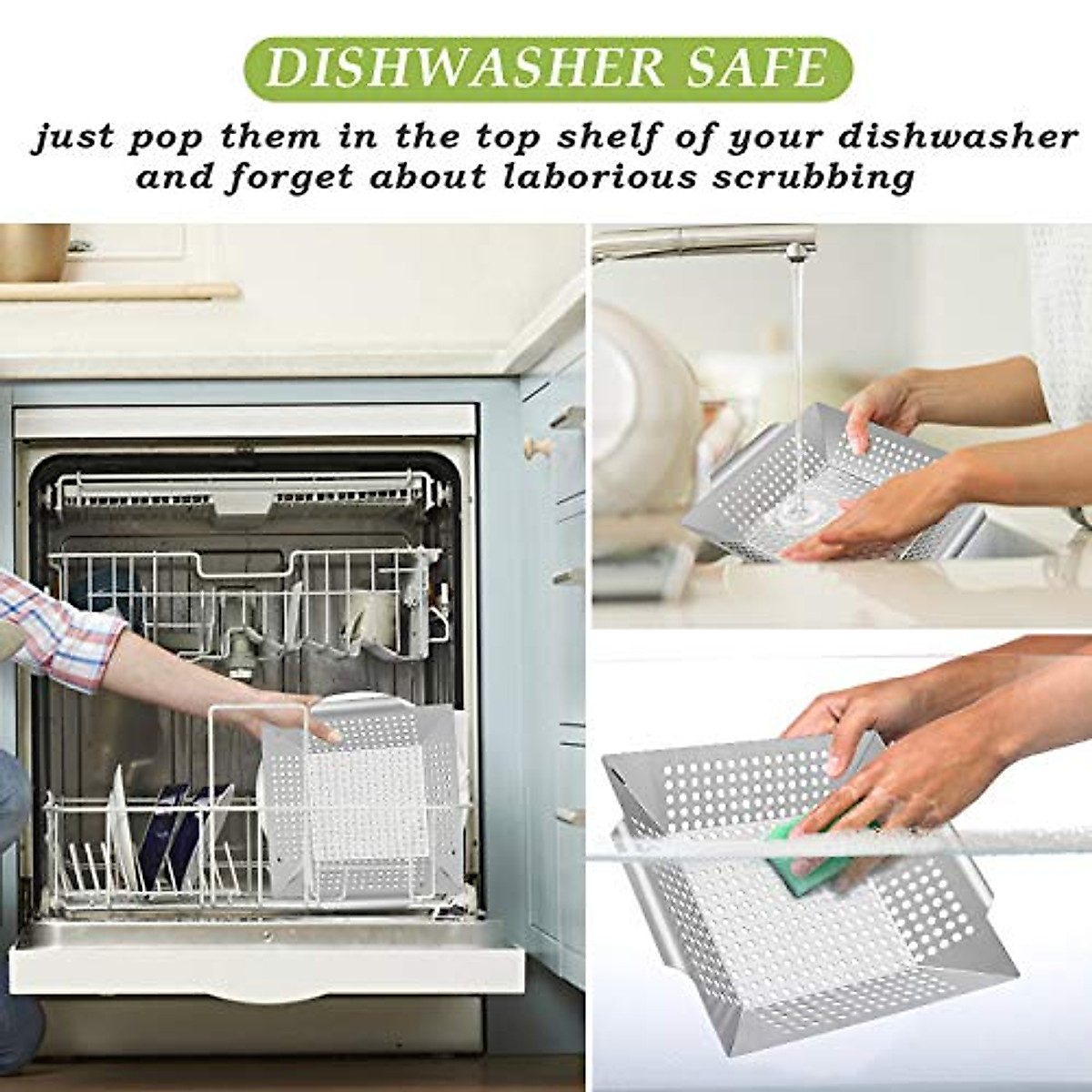 8” Grilling Basket, HaSteeL Small BBQ Grill Basket Wok Set of 2 for Vegetable, Kabobs, Shrimps, Heavy Duty Stainless Steel Grilling Accessories for All Grills, Dishwasher Safe