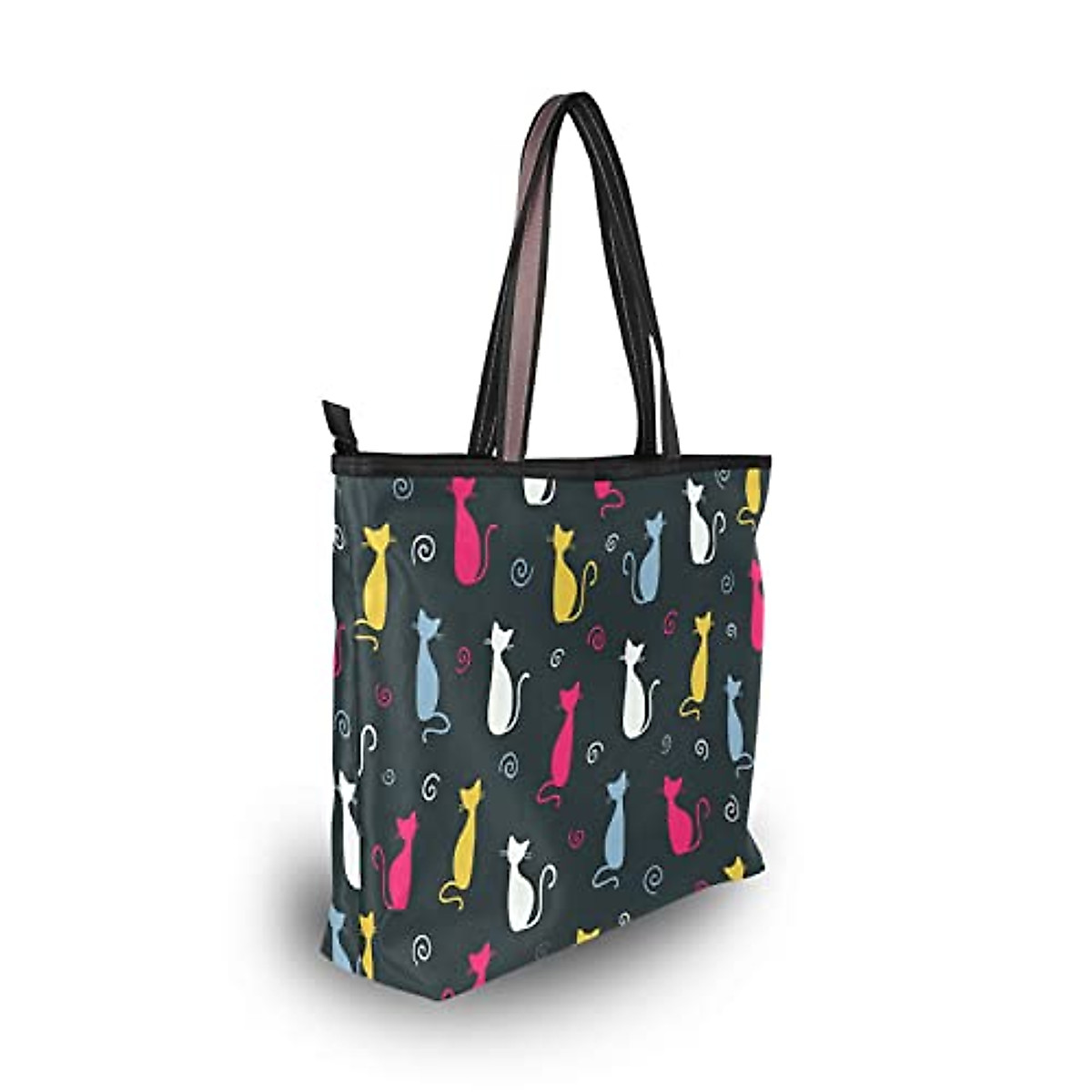 ZENWAWA Colorful Cat Silhouette Tote Bag Aesthetic, Zipper Large Capacity Women Grocery Bag Purse Shoulder Bag 2 Sizes