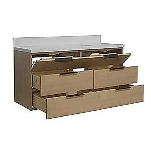 Kitchen Bath Collection Oslo 48-inch Floating Wall-Mounted Bathroom Vanity: Includes Blonde Wood Cabinet with Matte White Countertop and White Ceramic Sink