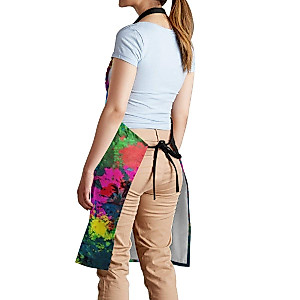 Deaowangluo Adult Size Adjustable Bib Colorful Paint Splatter Apron Extra Long Ties with Tool Pockets for Gifts-Home Kitchen Baking