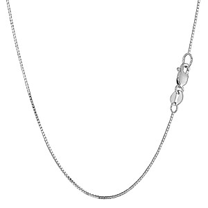Jewelry Affairs 14k White Solid Real Solid Gold Mirror Box Chain Necklace, 0.7mm, 20"