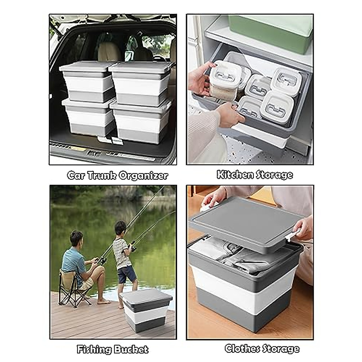 Beinilai Collapsible Storage Bins with lids,26 Qt Plastic Storage Bin Containers Tote Organizing with Secure Buckles，Suitable for Family Outdoor Multi-scene,Grey
