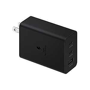Samsung 65W 3-Port Super Fast Charging Wall Charger, 1x USB-C 65W, 1x USB-C 25W, 1x USB-A 25W, Max capacity 65W (Cable not included), Black, US version
