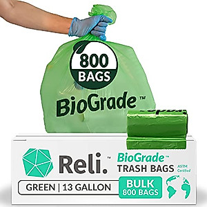Reli. Biodegradable 13 Gallon Trash Bags | 800 Count Bulk | ASTM D6954 | Green | Eco-Friendly | Oxobiodegradable Under Certain Conditions (See Product Description)