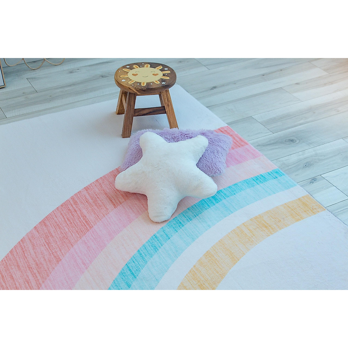 RUG BRANCH Soft Steps Playtime 5' x 7' (5'3" X 7'7") Non-Toxic, Child and Pet Safe, Rainbow Playmat - Indoor Area Rug for Kids, Pink Cream - Playroom, Nursery, and Children Bedroom