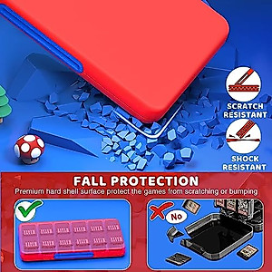 CYKOARMOR Switch Game Case Holder for Nintendo Switch/OLED/Lite Game Card, Switch Game Holder with 24 Game Slots & 24 Micro SD Card Slots, Switch Game Card Case Compact Switch Cartridge Case Red Blue