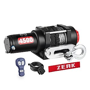 ZEAK 4500 lb Winch Kit, 12V 45 Feet Synthetic Rope, with Wireless Remote Bracket, for UTV Off Roading