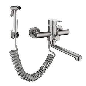 LKBEJMYY Stainless Steel Kitchen Brushed Extension 2 Functions Wall-Mounted Bathtub Mixing Valve Shower Faucet Hand Spray (Color : Faucet Set-1)