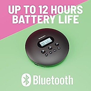 Oakcastle CD100 Rechargeable Bluetooth CD Player | 12hr Portable Playtime | in Car Compatible Personal CD Player | Headphones Included, AUX Output, Anti-Skip Protection, Custom EQ Modes, CD Walkman