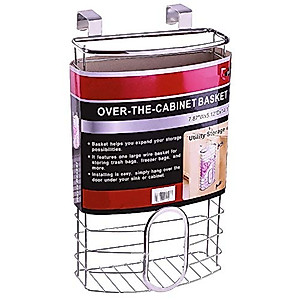 Dependable Industries Over the Cabinet Grocery Bag Holder Dispenser Basket Garbage Bag Rack Kitchen Storage Chrome