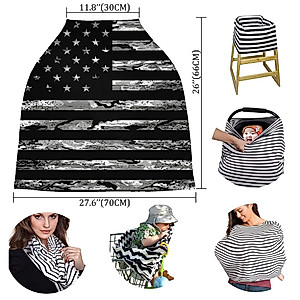 Camouflage Baby Nursing Cover for Breastfeeding, American Flag Camo Breathable Stretchy Nursing Scarf Carseat Canopy for Boys or Girls Stroller Car Seat Covers Independence Day Black Gray Star Stripe