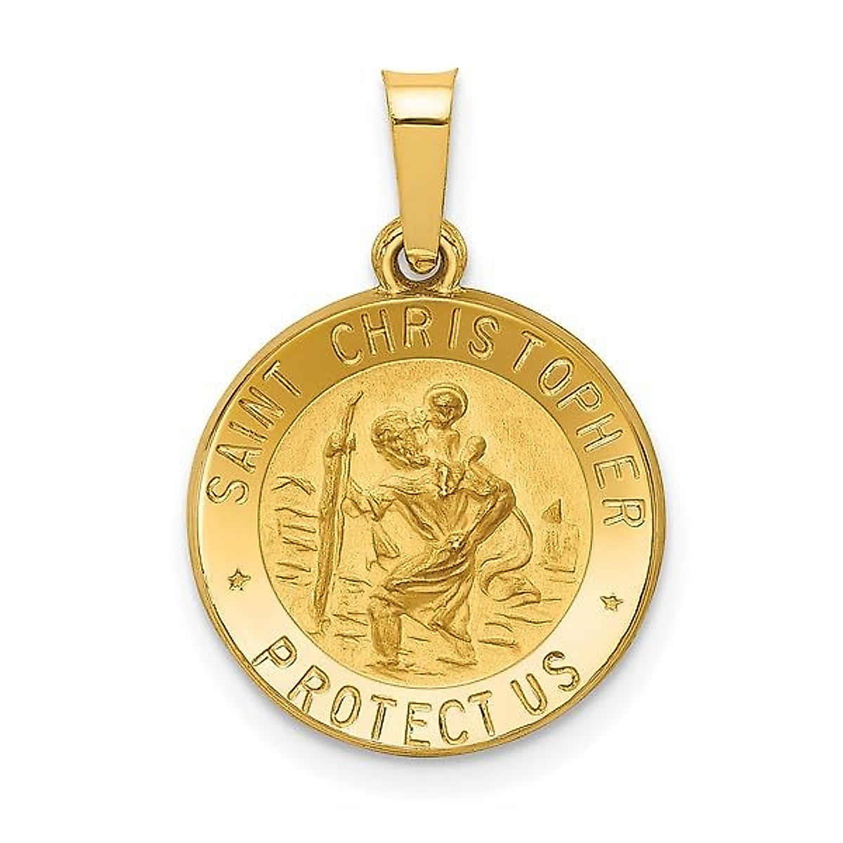 IceCarats 14K Yellow Gold Saint Christopher Medal Patron of Travelers Athletes Protection Necklace Christian Religious Pendant Faith Charm 21.2mm x 15mm Only