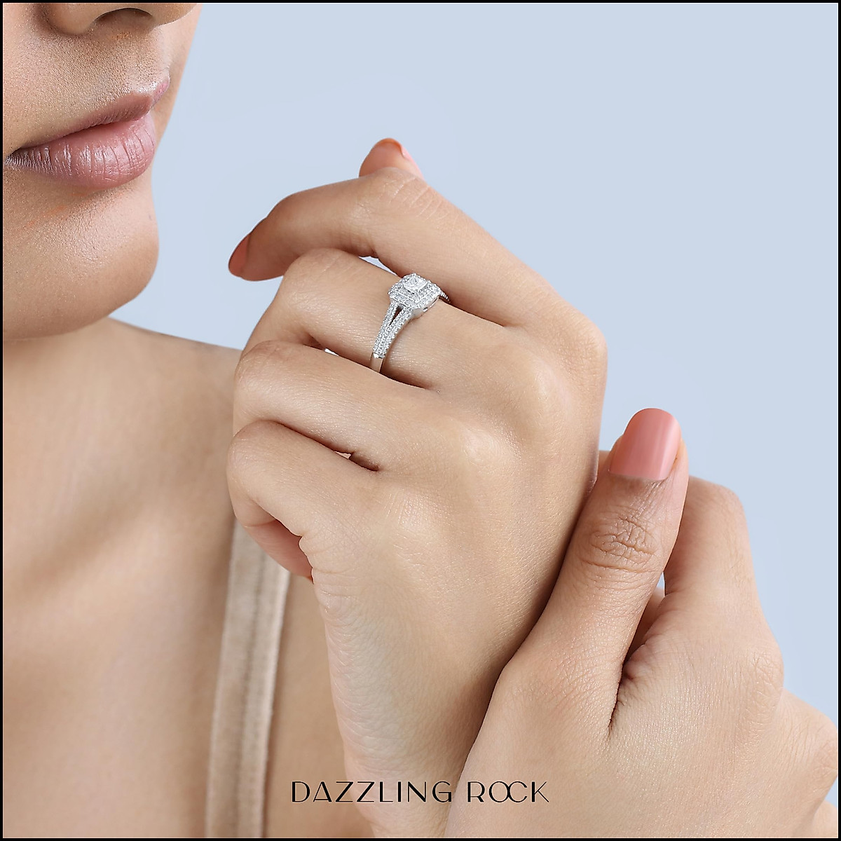 Dazzlingrock Collection Princess & Round White Diamond Halo Style Wedding Ring for Her 1/2 CT (0.50 ctw, Color I-J, Clarity I1-I2) in 14K White Gold, Size 10