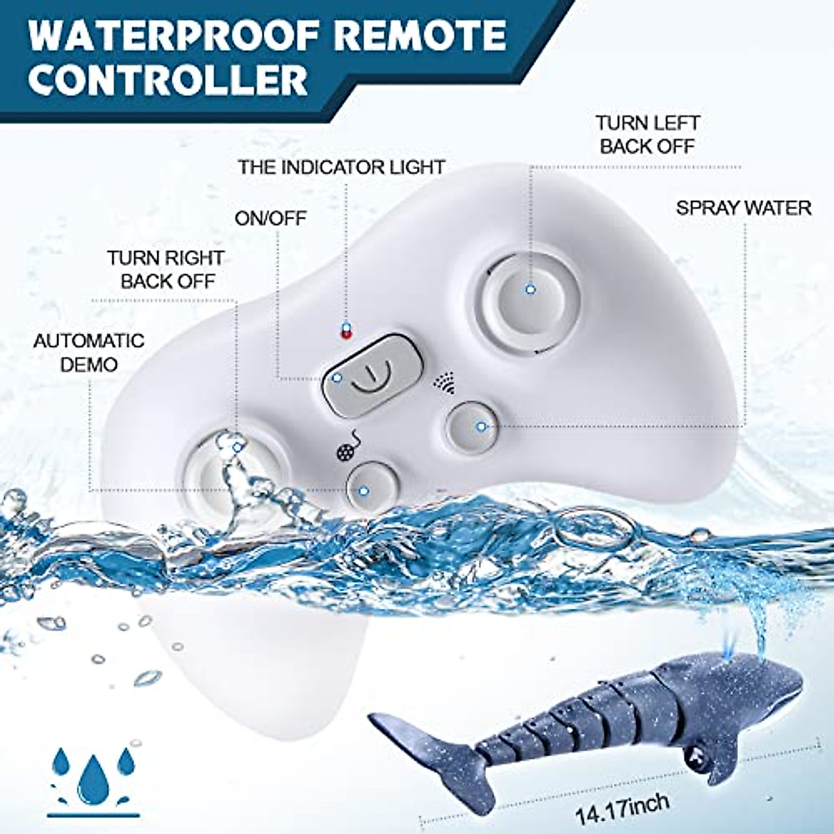 New Upgrade Pool Toys Remote Control Whale Shark Toys Outdoor RC Boat Water Toys for Kids Age 8-12 , 6+ Year Old Boys & Girls (2 x Batteries)