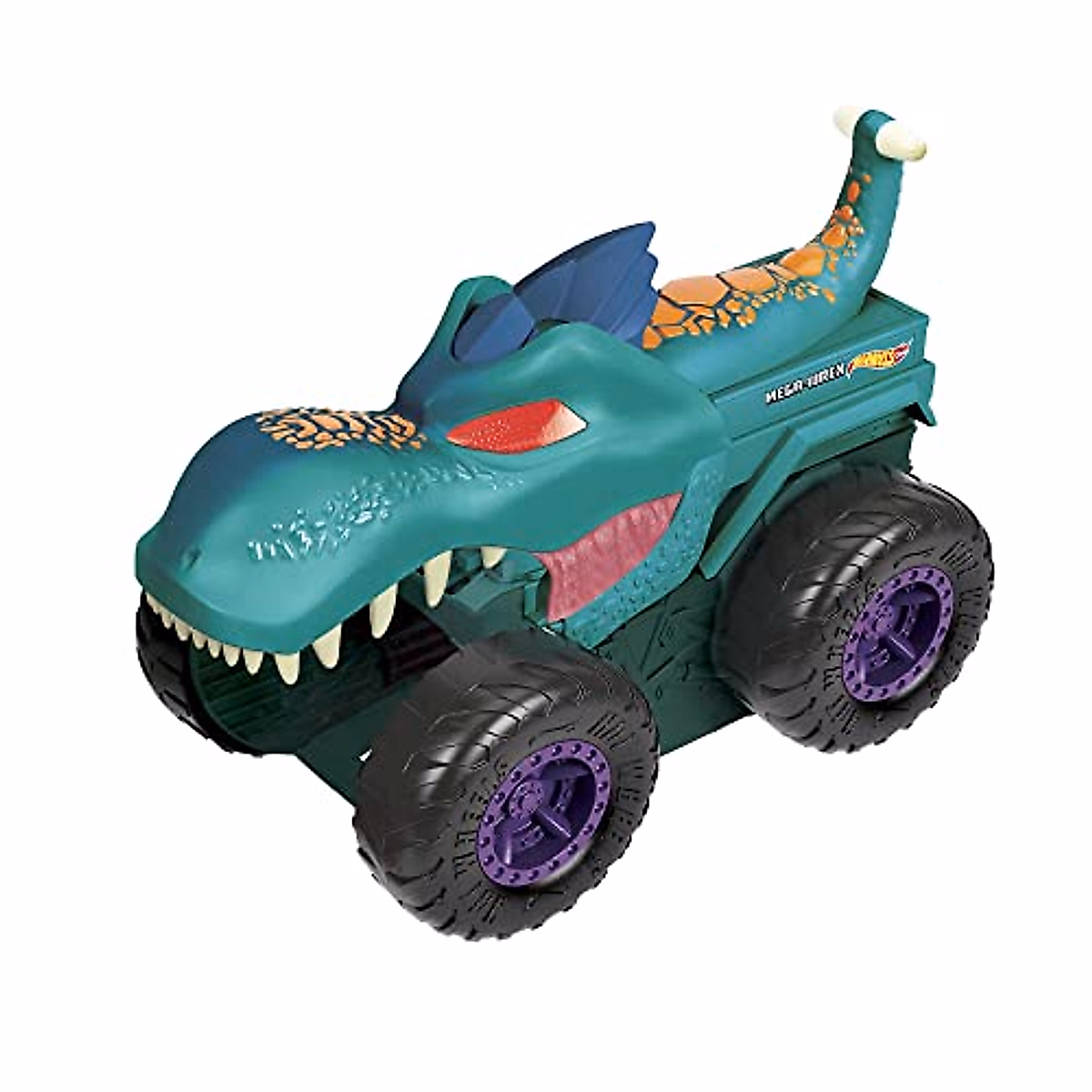 Hot Wheels Monster Trucks Car Chompin' MEGA-Wrex, Large Toy Monster Truck & 1:64 Scale Toy Car, "Eats" & "Poops" 1:64 Scale Vehicles