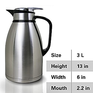 Thermal Coffee Carafe 102OZ, Goteble Double Wall Vacuum Flask, 3L Large Capacity Suitable for Large Family and Small Party Silver
