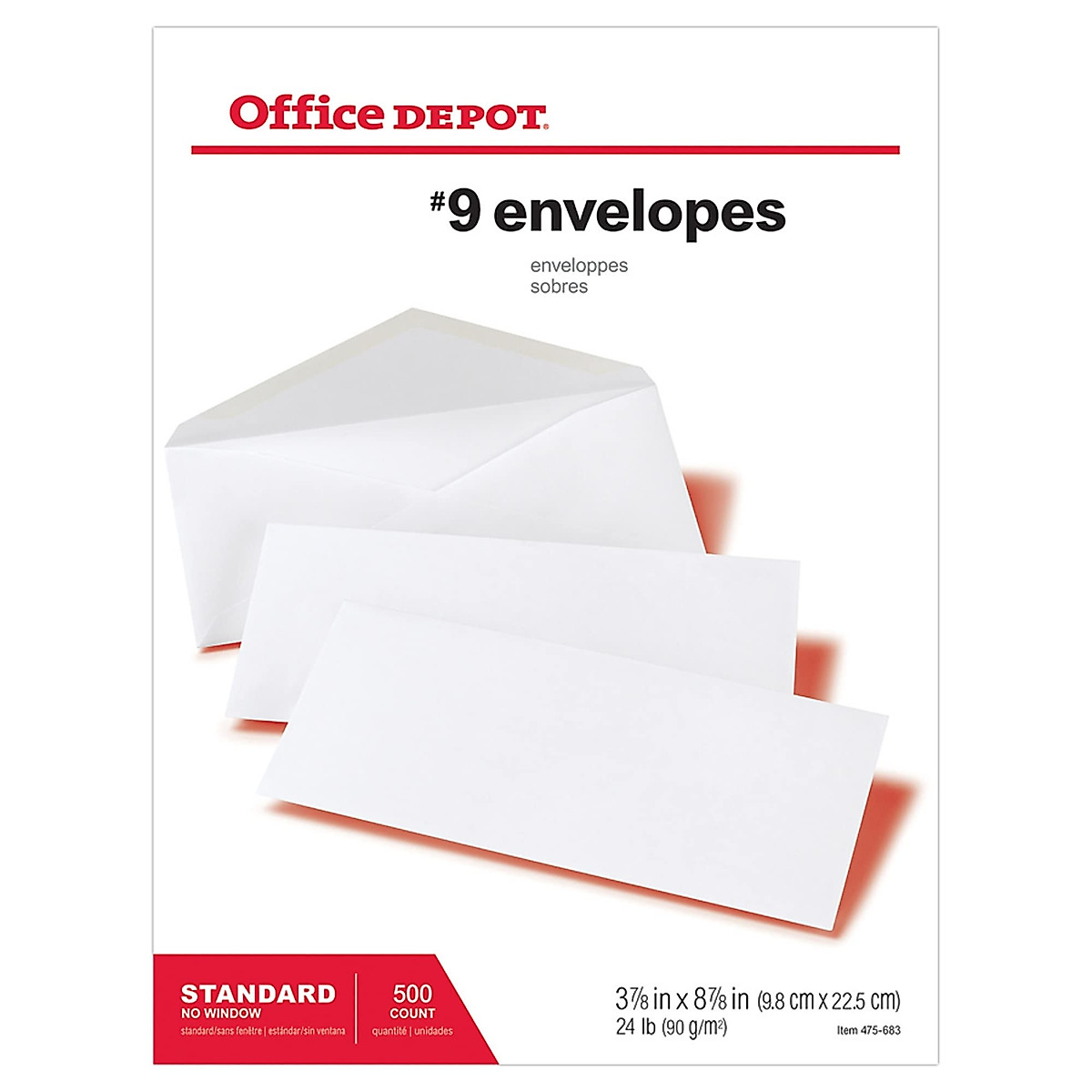 Office Depot All-Purpose Envelopes, #9 (3 7/8in. x 8 7/8in.), White, Box Of 500, 77115