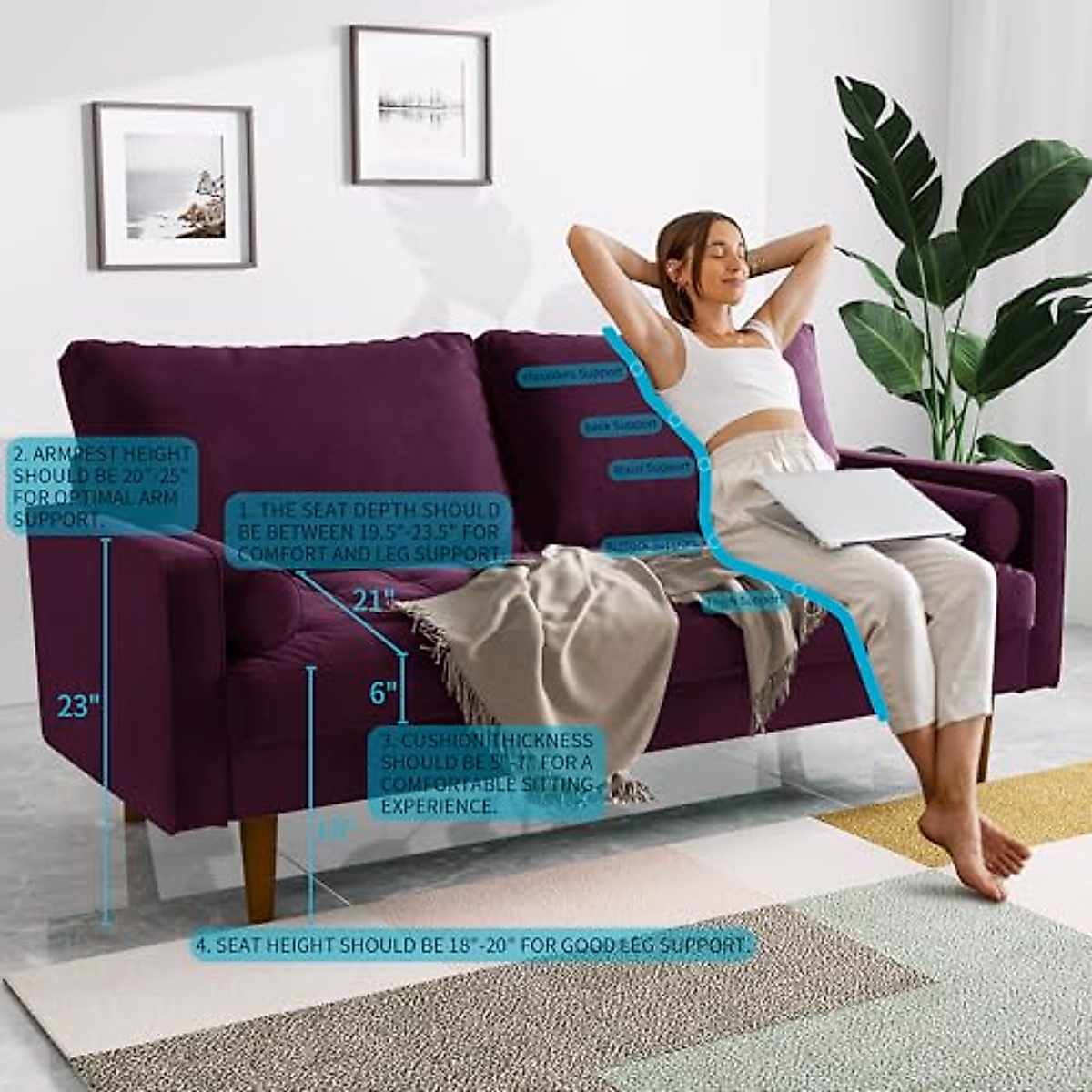 Meeyar 58" Loveseat + 70" Sofa, Mid - Century Modern Couch with Solid Wood Legs, Soft & Comfortable, Ideal for Small Spaces Like Living Rooms, Bedrooms, Small Apartments - Easy Assembly Included