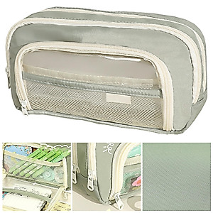 YESBAY Clear Window Pen Bag Pencil Case Pouch Pen Case Organizer Large Capacity Multi-Pocket Portable Zipper Unisex Pencil Stationery Pouch Case for Pen, Pencil, Cosmetic, Gadget, Stationary Beige