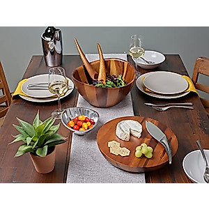 nambe Harmony Cheese Board with Knife | Made of Acacia Wood and Stainless Steel | 12” Serving Set | Charcuterie and Butter Board | Serving Platter Hostess Gift in Box | Designed by Wei Young