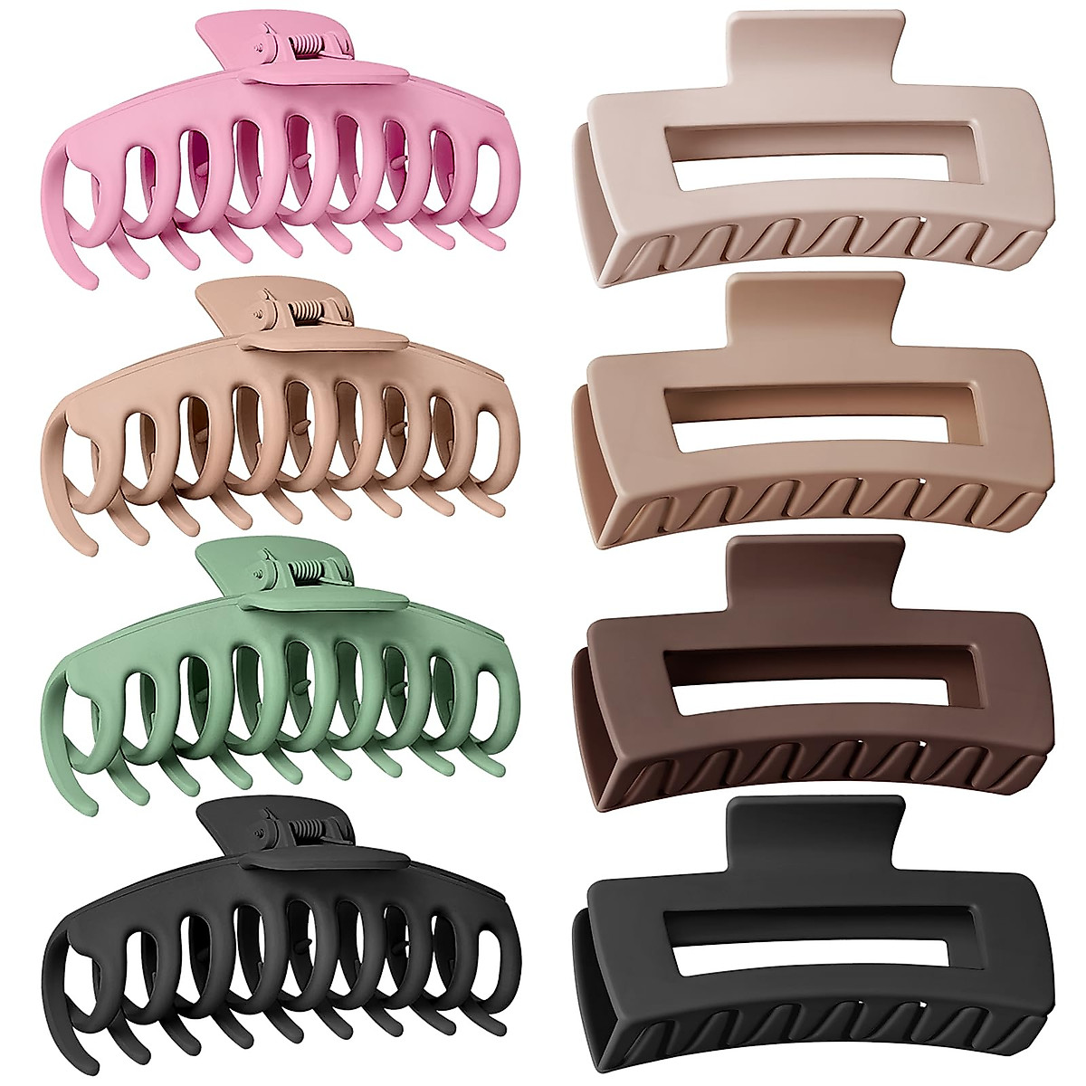 TOCESS Big Hair Claw Clips for Women Large Claw Clip for Thin Thick Curly Hair 90's Strong Hold 4.33 Inch Nonslip Neutral Matte Hair Clips (4 Pcs)