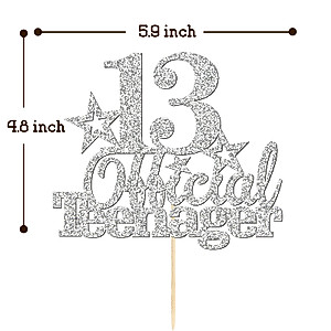 Glitter Silver 13 Official Teenager Birthday Cake Topper for Boy or Girl, Happy 13th Birthday Party Decoration, Hello 13 Cake Topper, Cheers to 13 Years, 13th Birthday Anniversary Party Supplies
