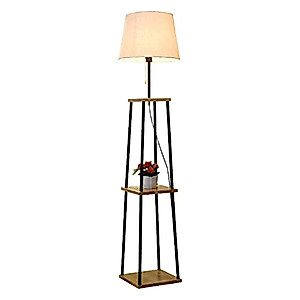 Energy Saving Tall Lamp Creative Floor Lamp 2 Shelves Solid Wood Bookshelf Light with Remote Standing Lamps Rustic Floor Light Bedroom Pole Lamp Stable