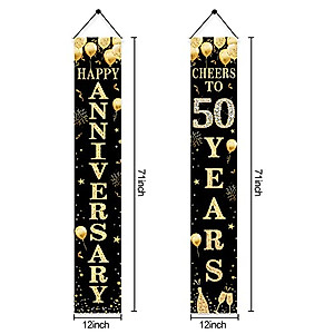 Happy 50th Anniversary Door Banner Decorations, 50 Wedding Anniversary Cheers to 50 Years Party Supplies, Black Gold Fifty Anniversary Welcome Door Décor Sign