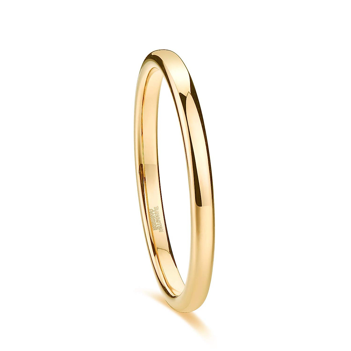 TRUMIUM 2mm Gold Tungsten Rings for Women Plain Thin High Polish Engagement Wedding Band Size 7