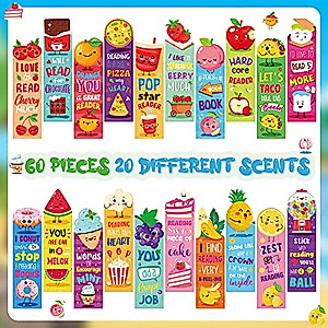 Scented Bookmarks Scratch and Sniff Bookmarks Fruit Food Theme Bookmarks for Kids Assorted Scented Bookmarks Cute Bookmarks for Students, Teens, Food Lovers, 20 Styles (60 Pcs)